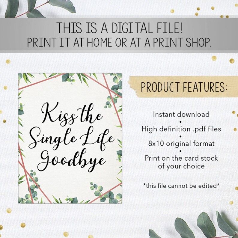 Kiss the Single Life Goodbye Printable Sign Bridal Shower | Etsy