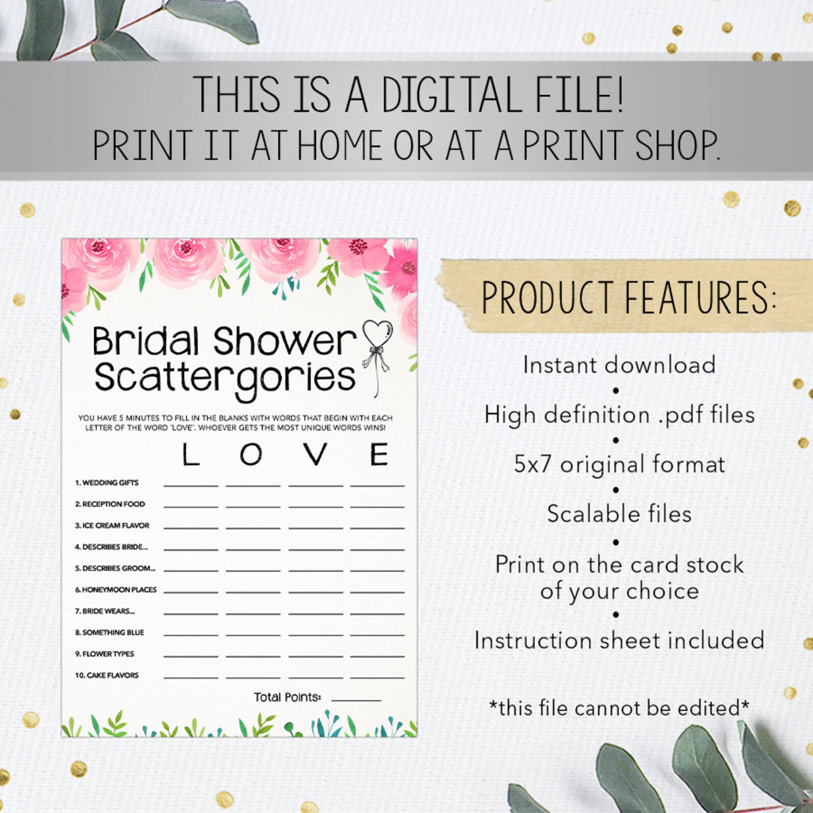 Bridal Shower Scattergories Bridal Shower Games Printables - Etsy