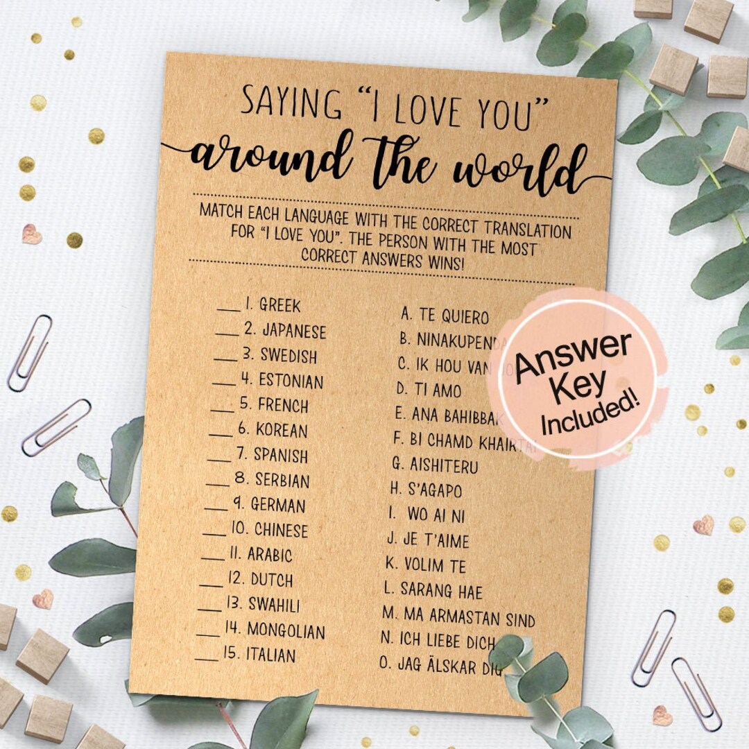 I Love You Around the World, Bridal Shower Games Printable, Bridal ...