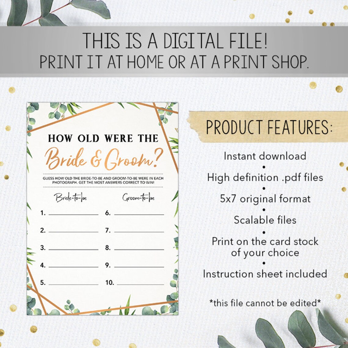 How Old Were the Bride & Groom Printable Bridal Shower Game | Etsy