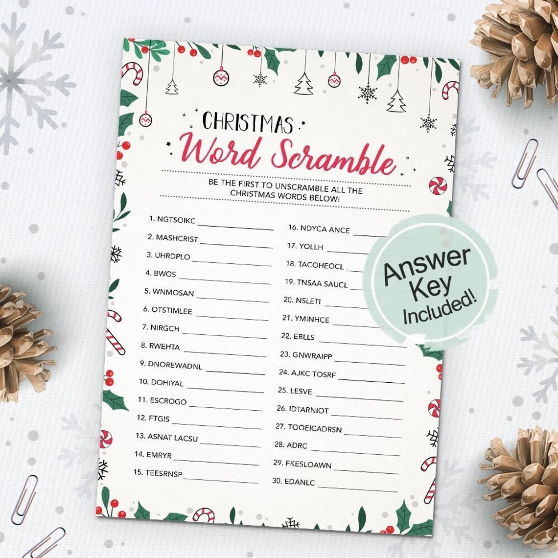 Christmas Word Scramble Holiday Word Scramble Christmas - Etsy