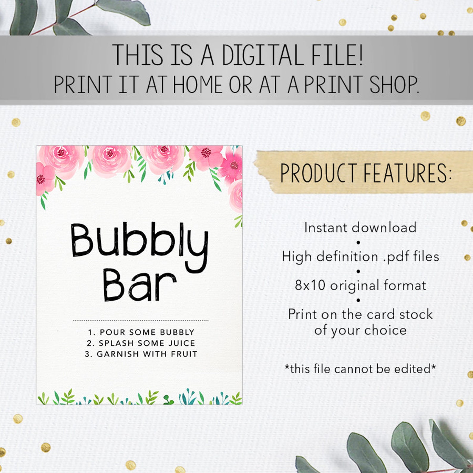 Bubbly Bar Sign Bridal Shower Sign Instant Download - Etsy