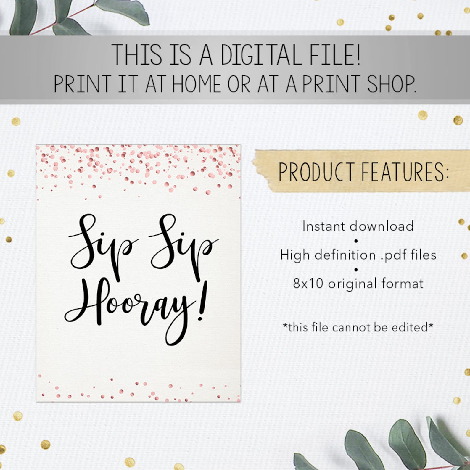 Sip Sip Hooray Sign Printable Sign Bridal Shower Decor - Etsy