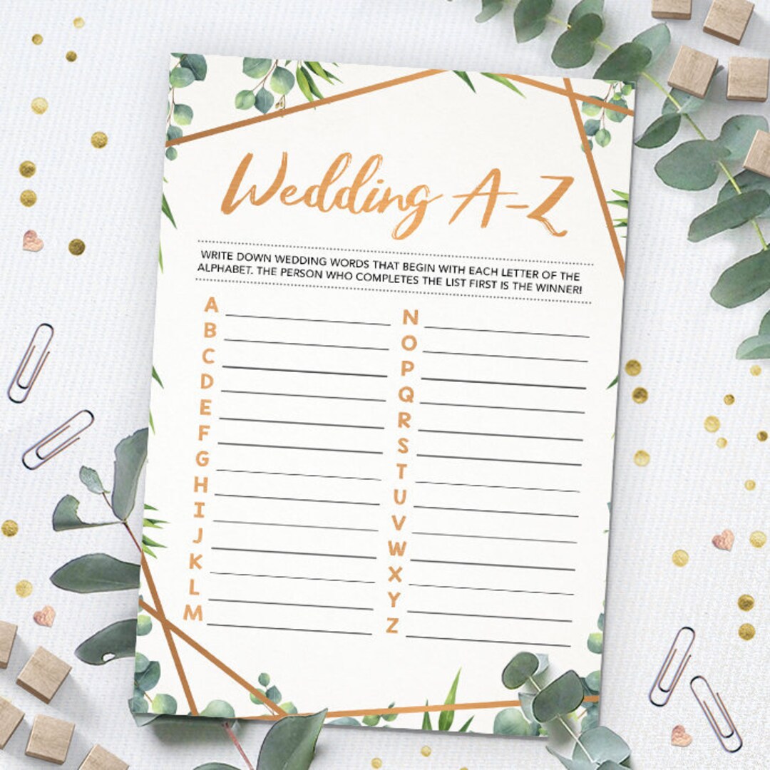 Wedding A-Z Game, Bridal Shower Games Printables, Bridal Shower Game ...