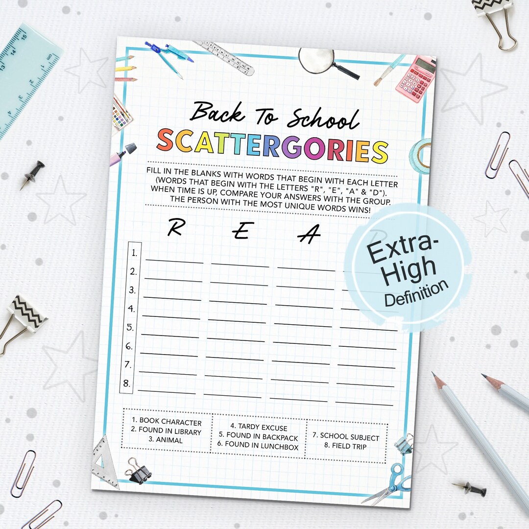 Back to School Scattergories Back to School Game First Day of School ...