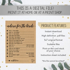 Advice for the Bride Bridal Shower Games Printable Bridal - Etsy UK