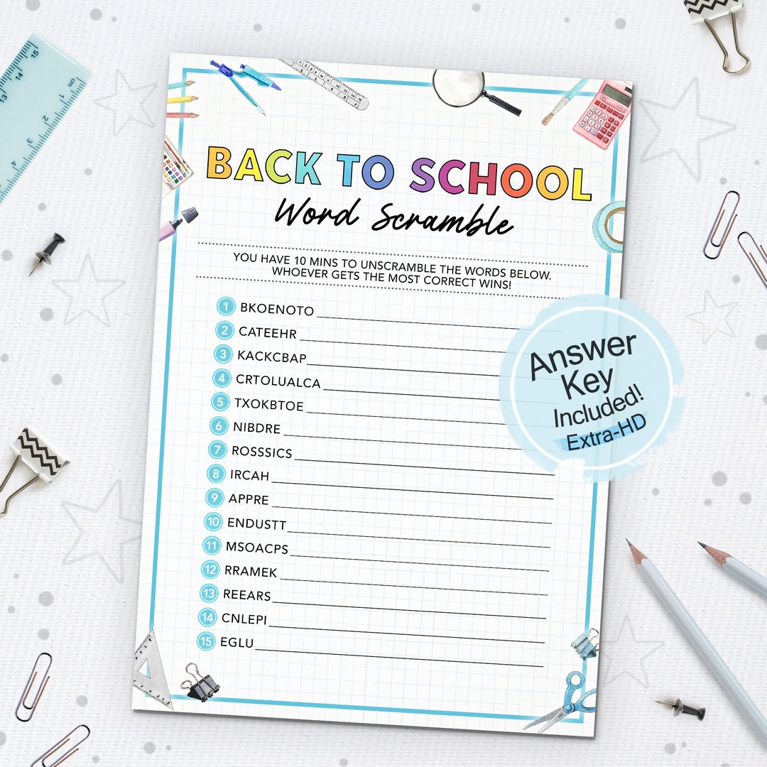Back to School Word Scramble Printable Back to School Game First Day of ...