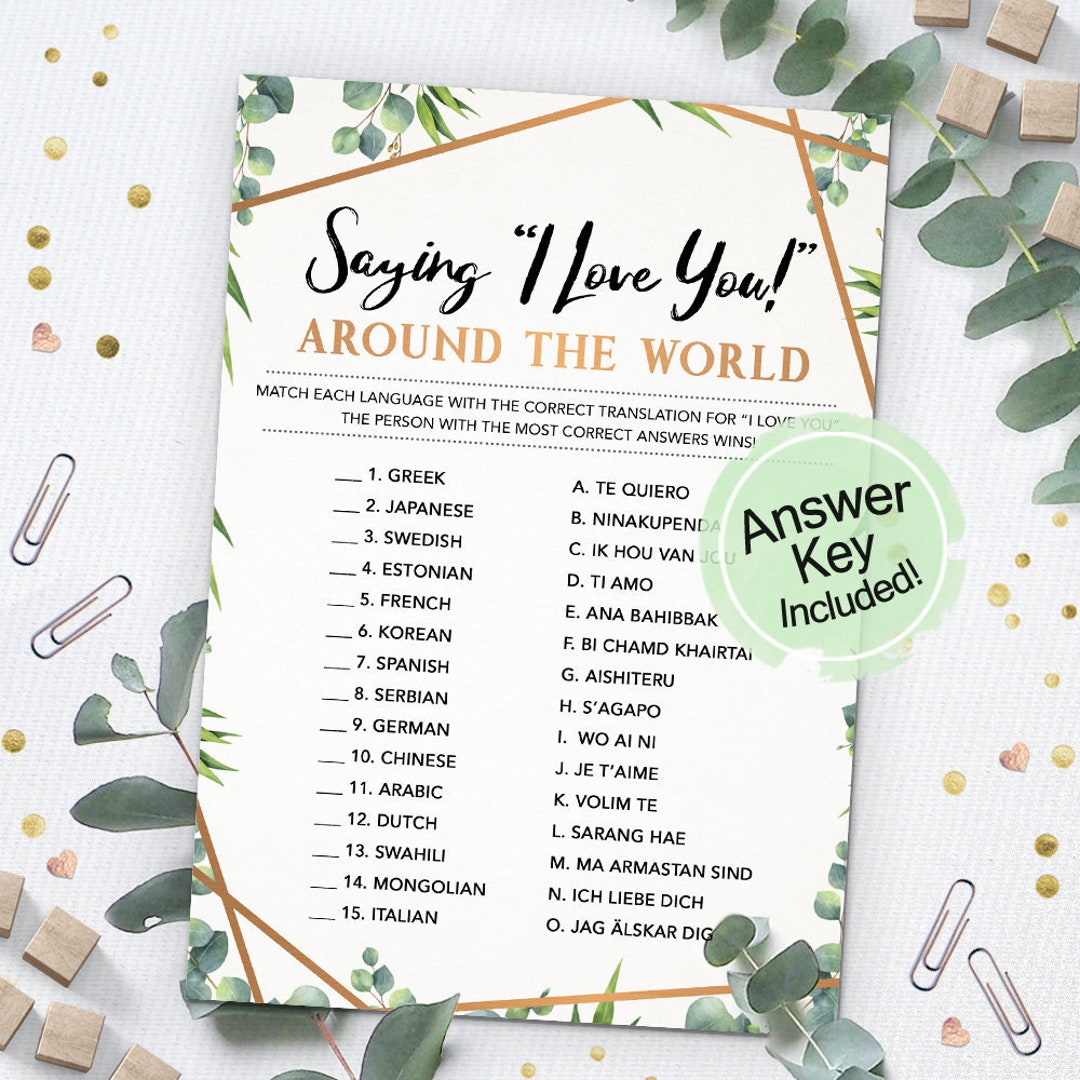 I Love You Around The World Bridal Shower Games Printables Bridal