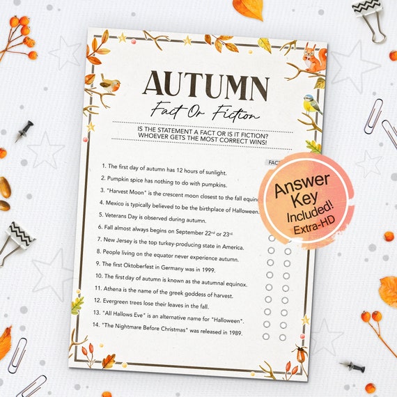 Autumn Fact or Fiction Game Fall True or False Printable - Etsy