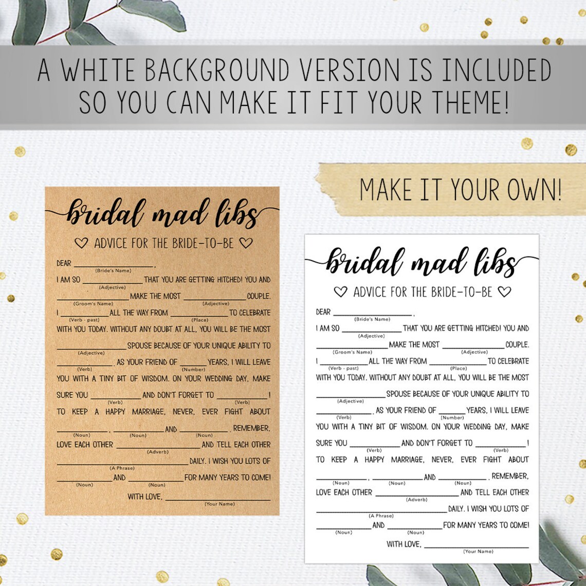 Advice for the Bride-to-be Mad Libs Bridal Shower Mad Libs - Etsy