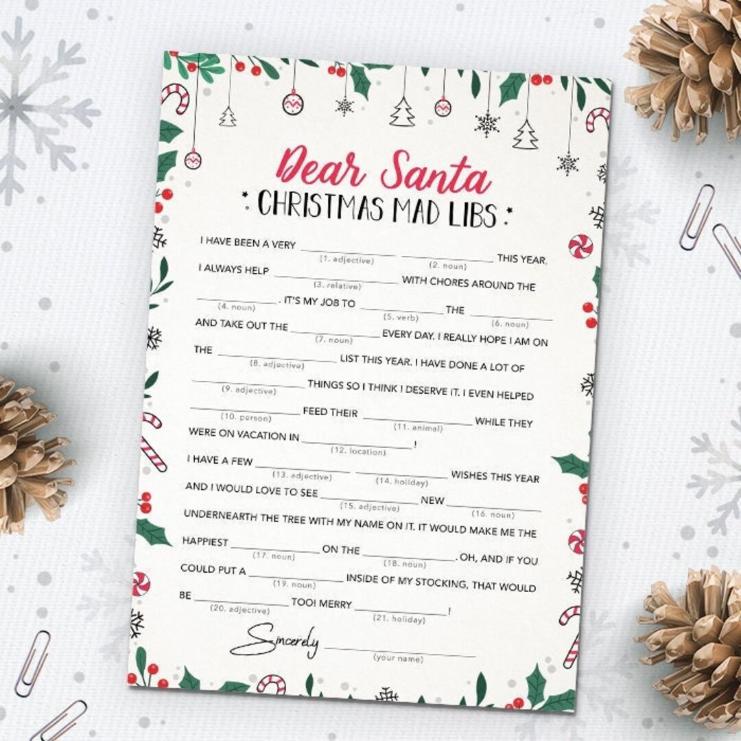 Dear Santa Christmas Mad Libs Letter to Santa Printable - Etsy