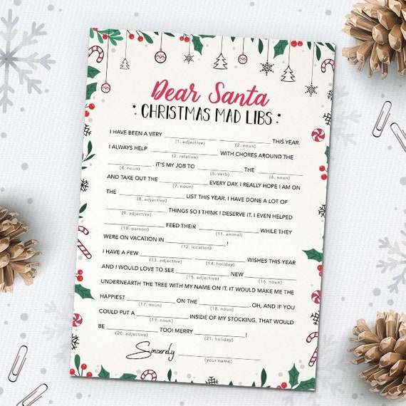 Dear Santa Christmas Mad Libs Letter to Santa Printable - Etsy