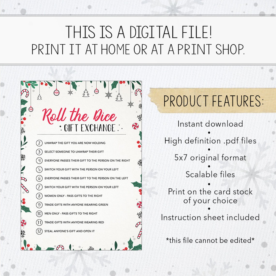 Roll the Dice Gift Exchange Christmas Dice Game Printable - Etsy