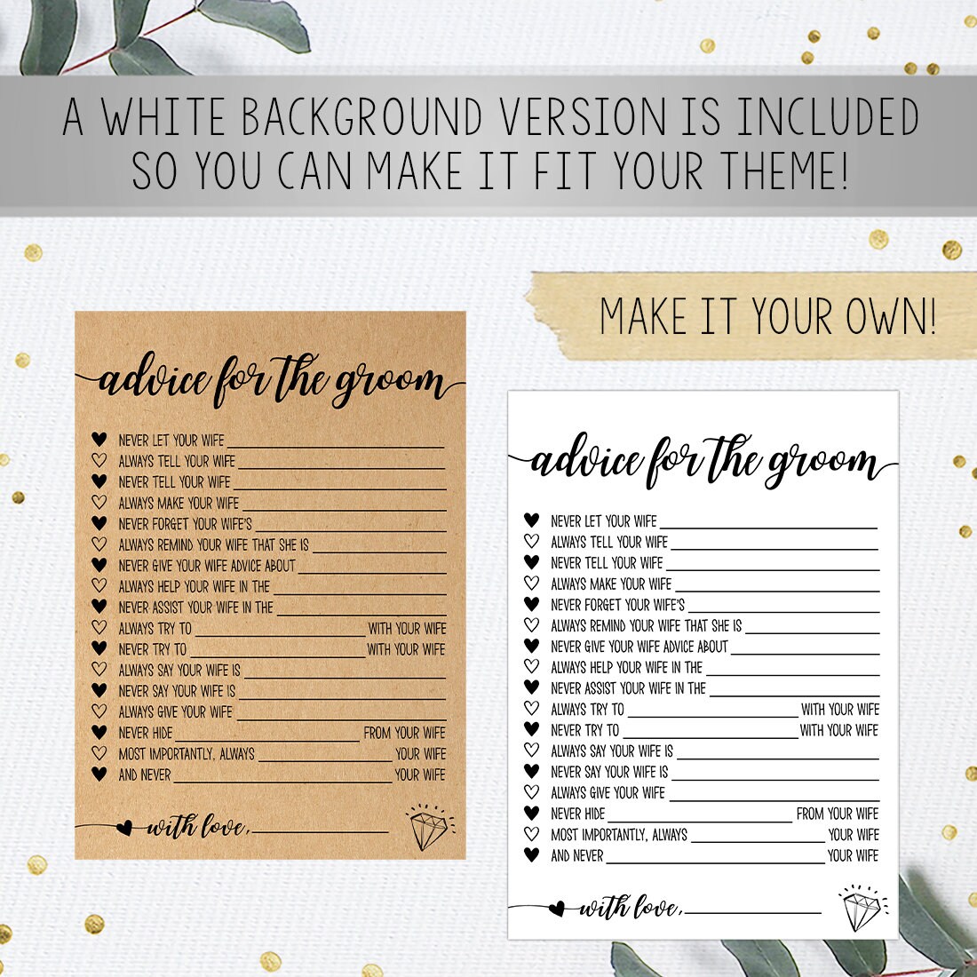 Advice for the Groom Bridal Shower Games Printable Bridal - Etsy