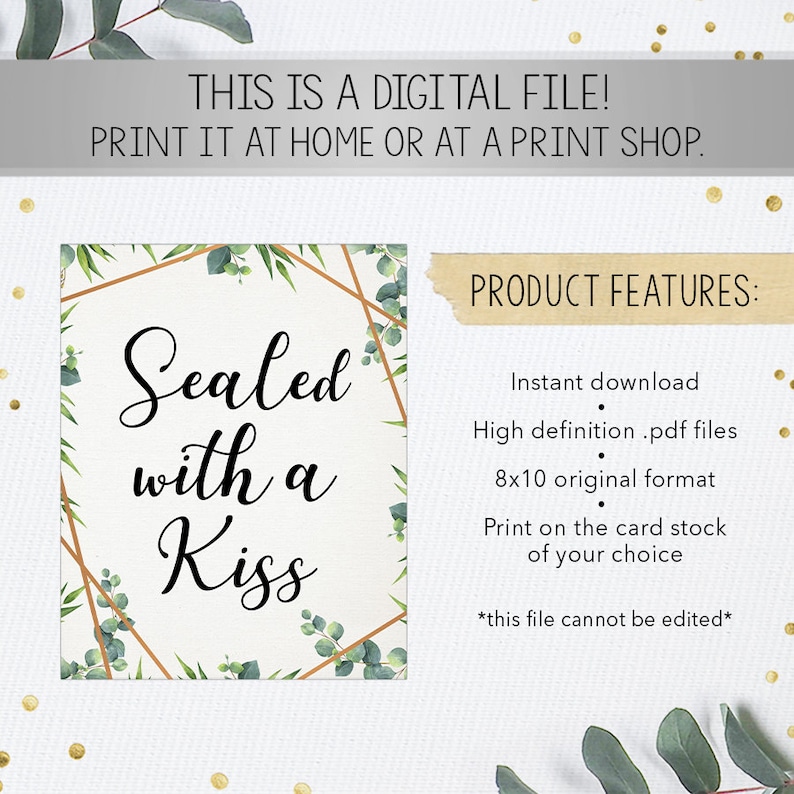 Sealed With a Kiss Sign 8x10 Printable Wedding Sign Bridal | Etsy