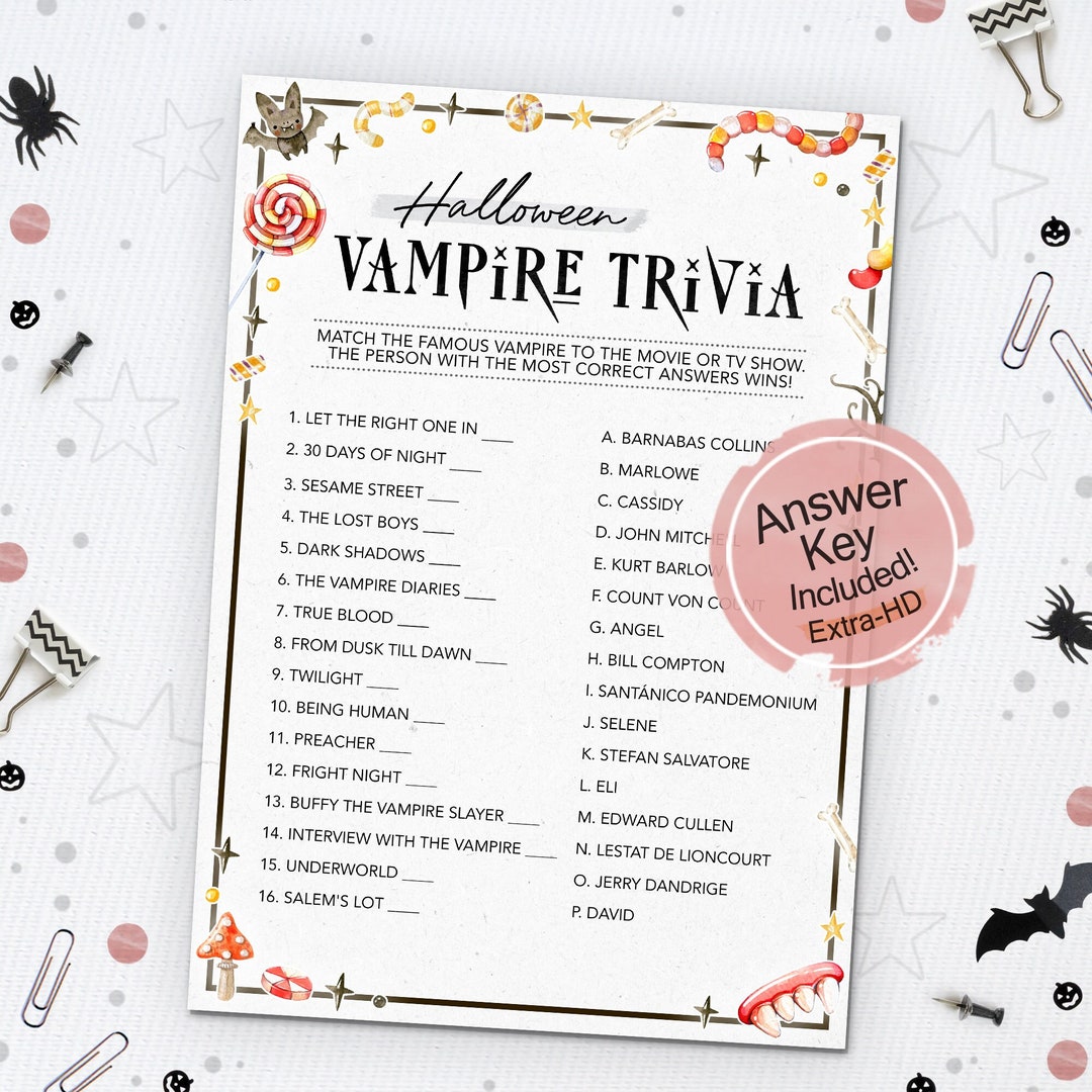 Halloween Vampire Trivia Halloween Vampire Match Printable - Etsy