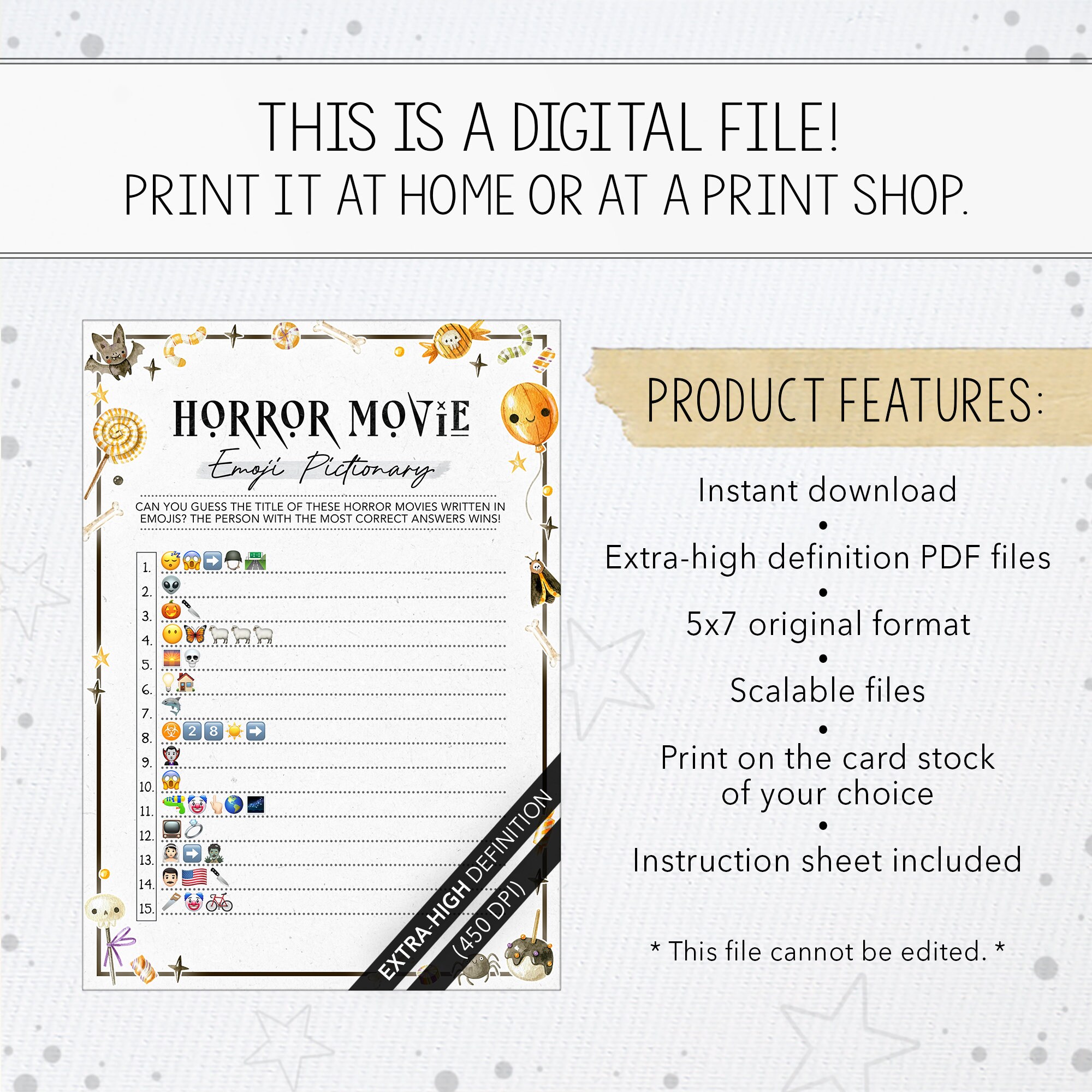 Horror Movie Emoji Pictionary Game Halloween Emoji Game - Etsy