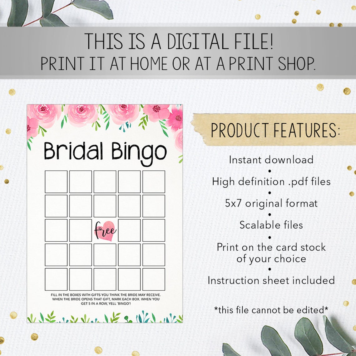 Bridal Shower Bingo Game Printable Bridal Shower Games | Etsy