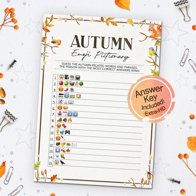 Autumn Emoji Pictionary Fall Emoji Pictionary Game - Etsy