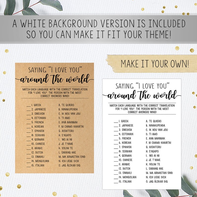 I Love You Around The World Bridal Shower Games Printable Etsy