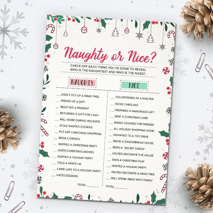Naughty or Nice Game Printable Christmas Game Printable - Etsy