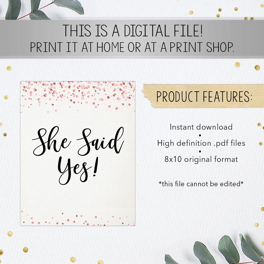 She Said Yes Sign Printable Sign Bridal Shower Decor | Etsy
