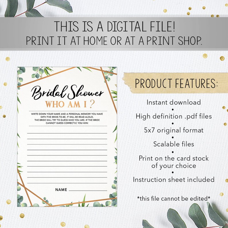 Bridal Shower Who Am I Bridal Shower Games Printables Bridal - Etsy