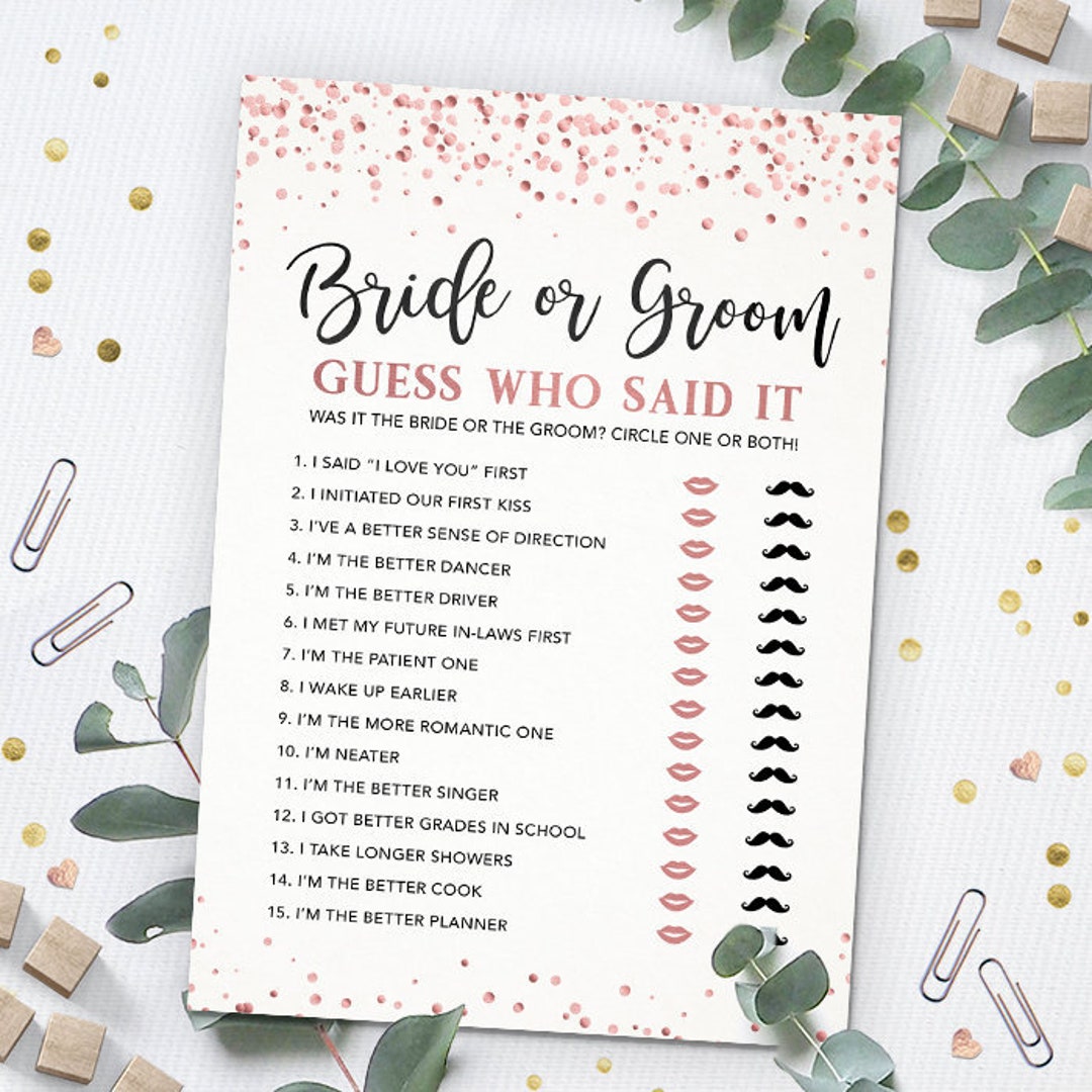 Bride or Groom Guess Who Said It, Bridal Shower Game Printable, Bridal ...