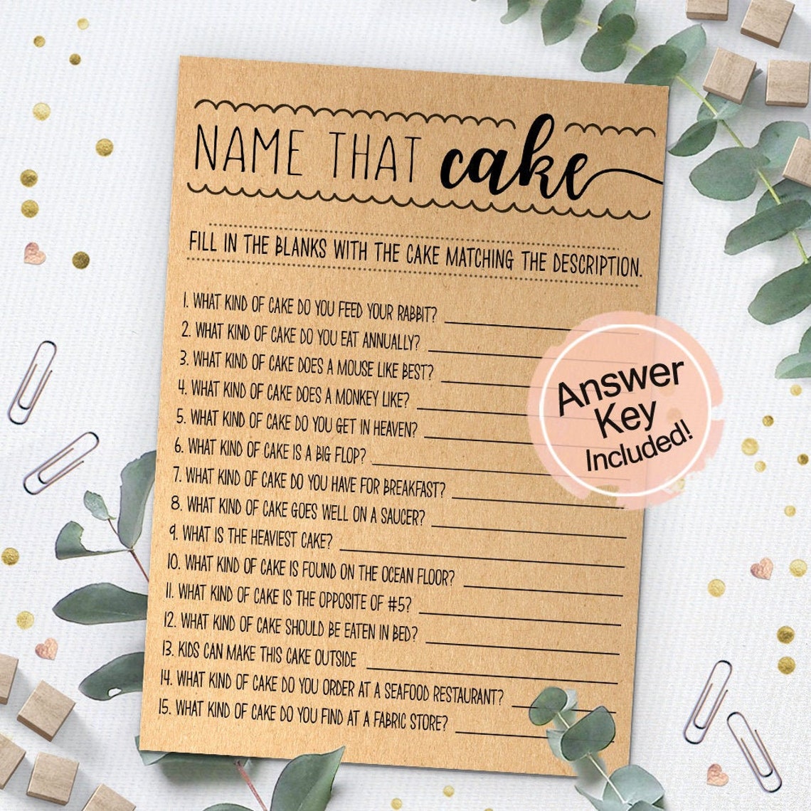 Name That Cake Game Bridal Shower Games Printable Bridal - Etsy