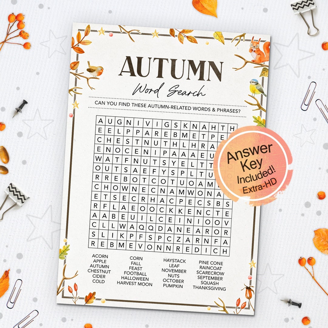 Autumn Word Search Fall Word Search Printable Fall Game Fall Activity ...