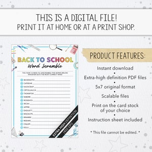 Back to School Word Scramble Printable Back to School Game First Day of ...