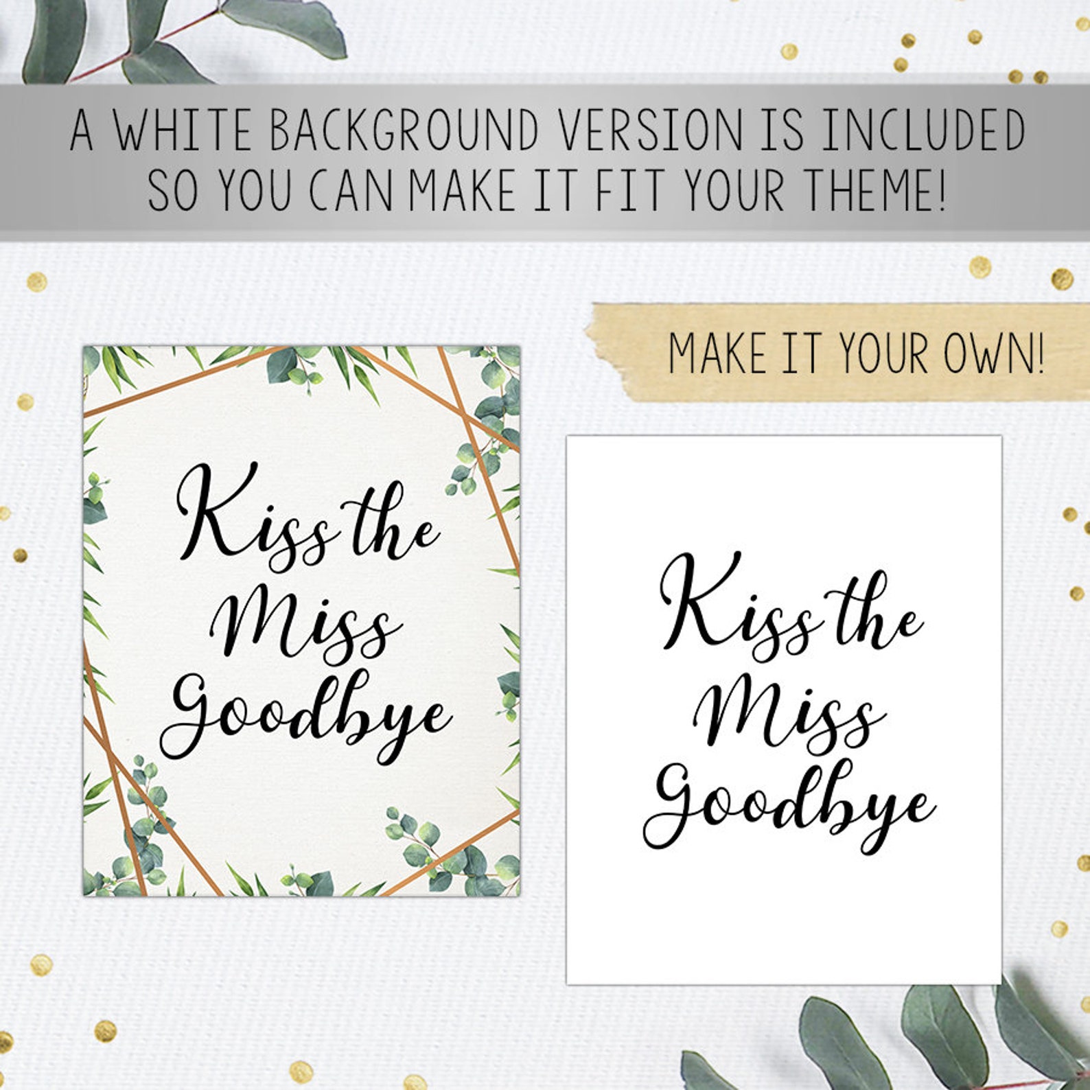 Kiss the Miss Goodbye Sign Printable Wedding Sign Bridal - Etsy