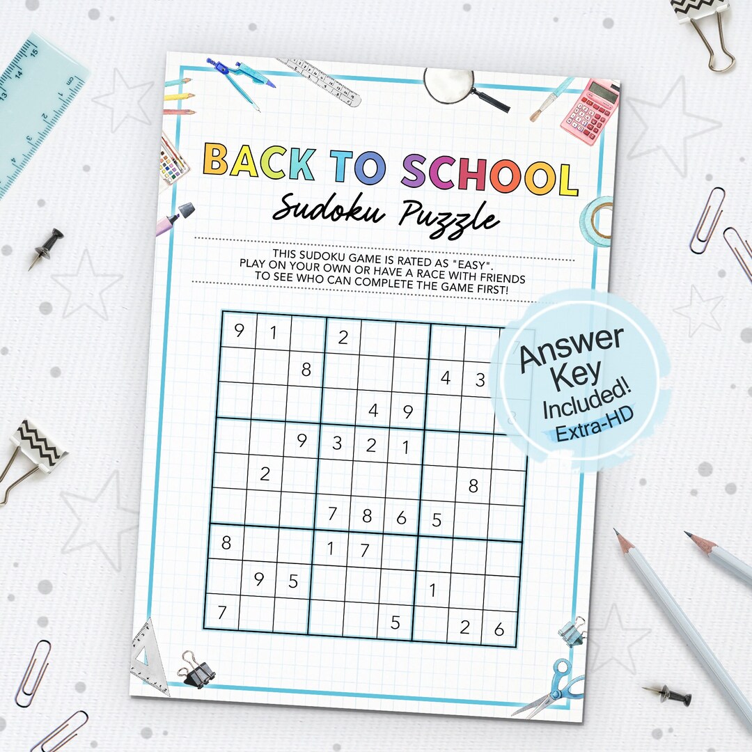 Back to School Sudoku Printable Back to School Game First Day of School ...