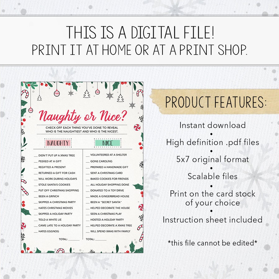 Naughty or Nice Game Printable Christmas Game Printable - Etsy