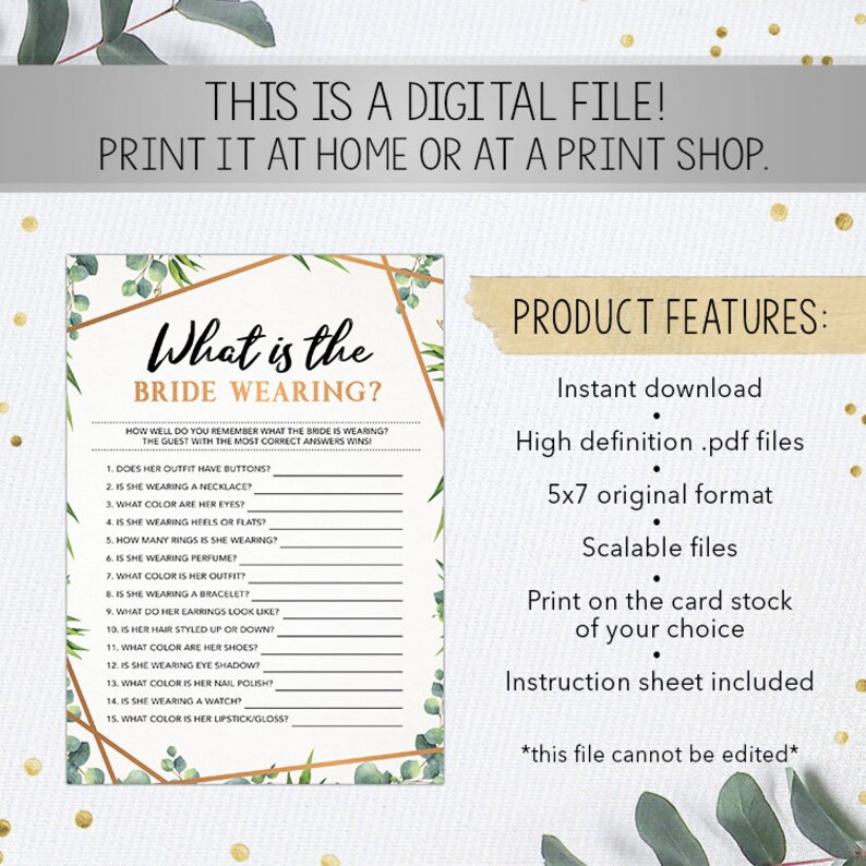 What is the Bride Wearing Bridal Shower Games Printables - Etsy