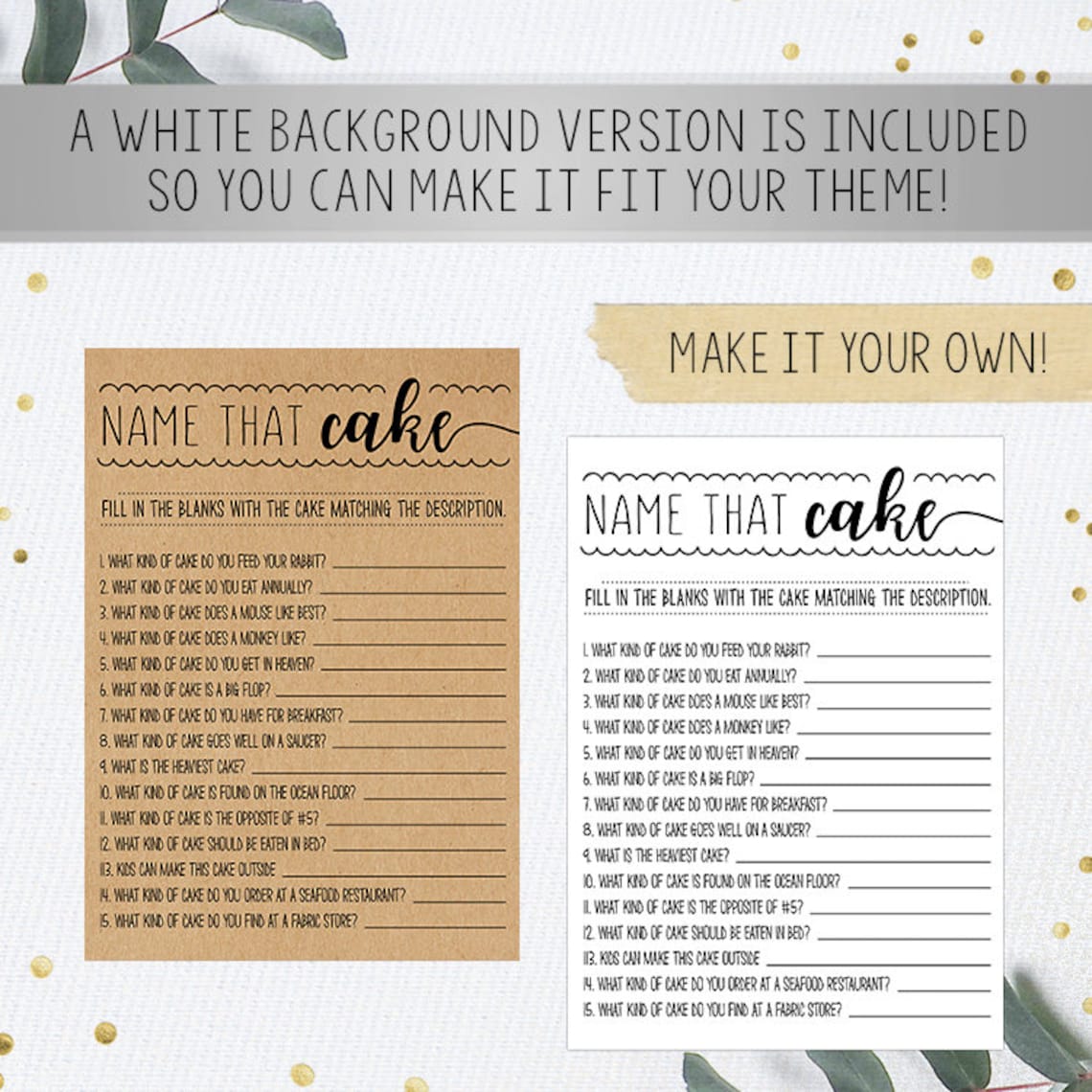 Name That Cake Game Bridal Shower Games Printable Bridal - Etsy