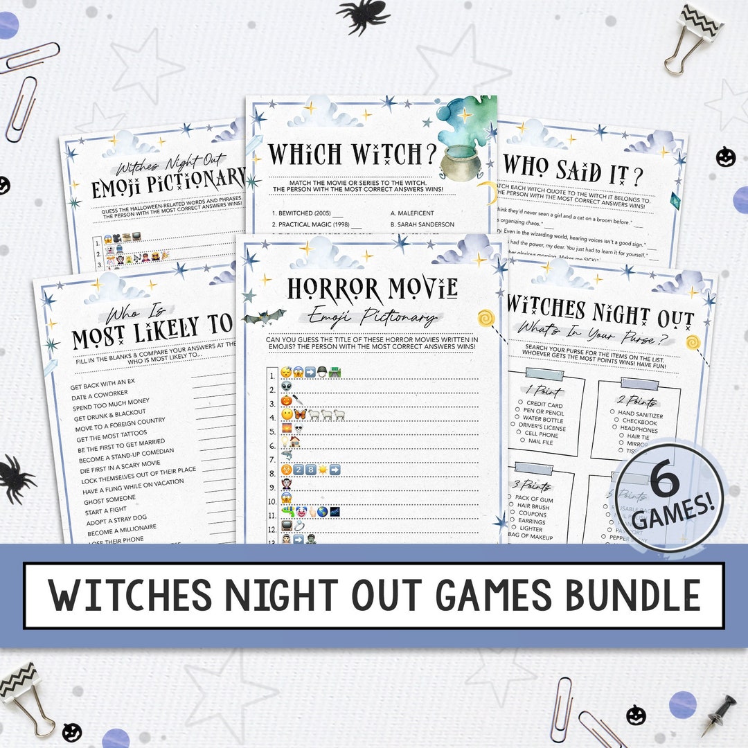 Bundle of 6 Printable Halloween Games Witches Night Out Halloween Emoji ...