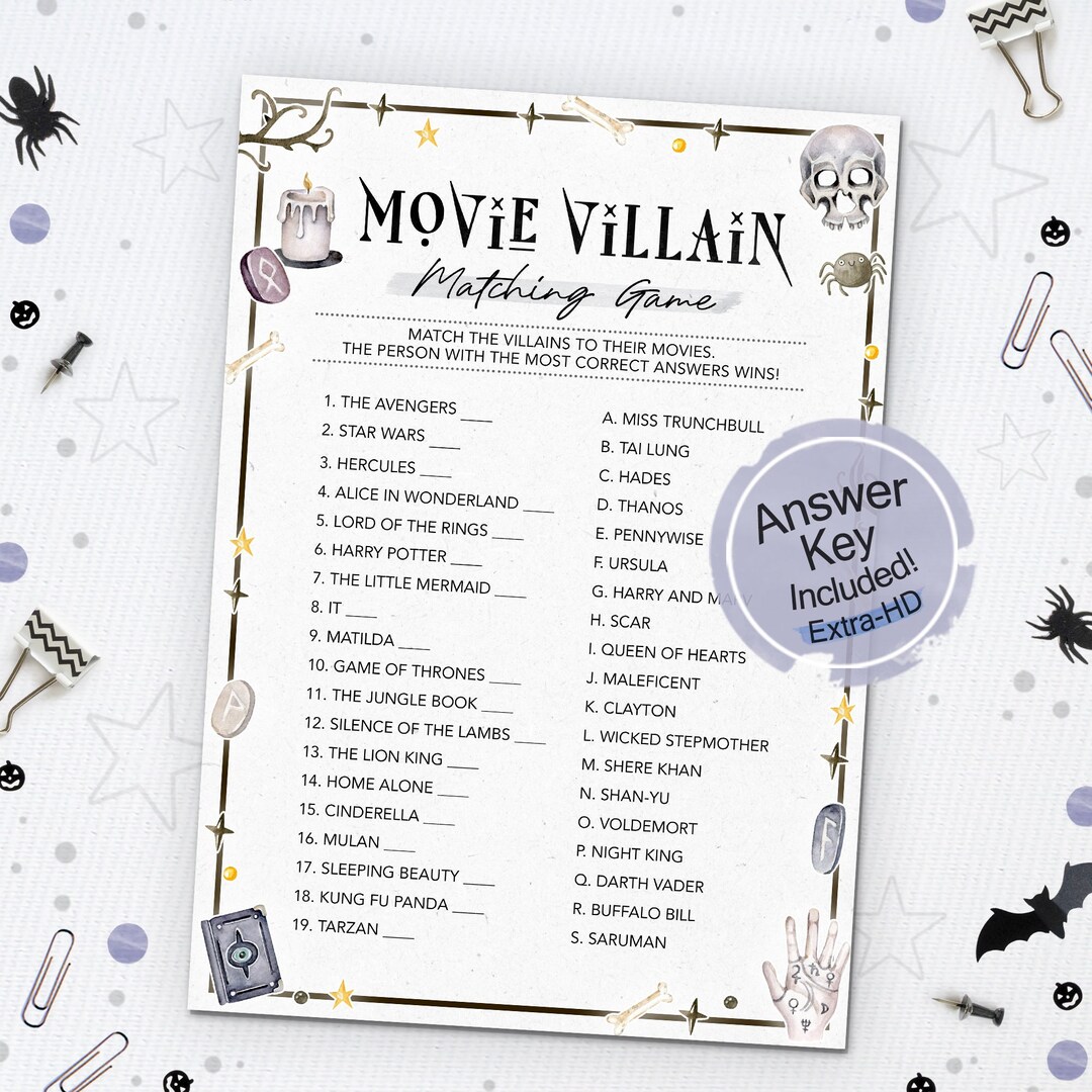 Halloween Movie Villain Game Movie Villain Matching - Etsy