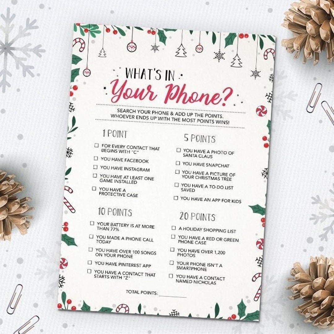 What's in Your Phone, Christmas Phone Game, Christmas Game, Printable ...