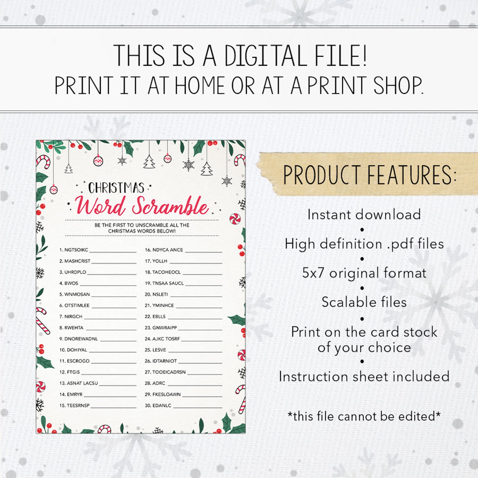 Christmas Word Scramble Holiday Word Scramble Christmas - Etsy