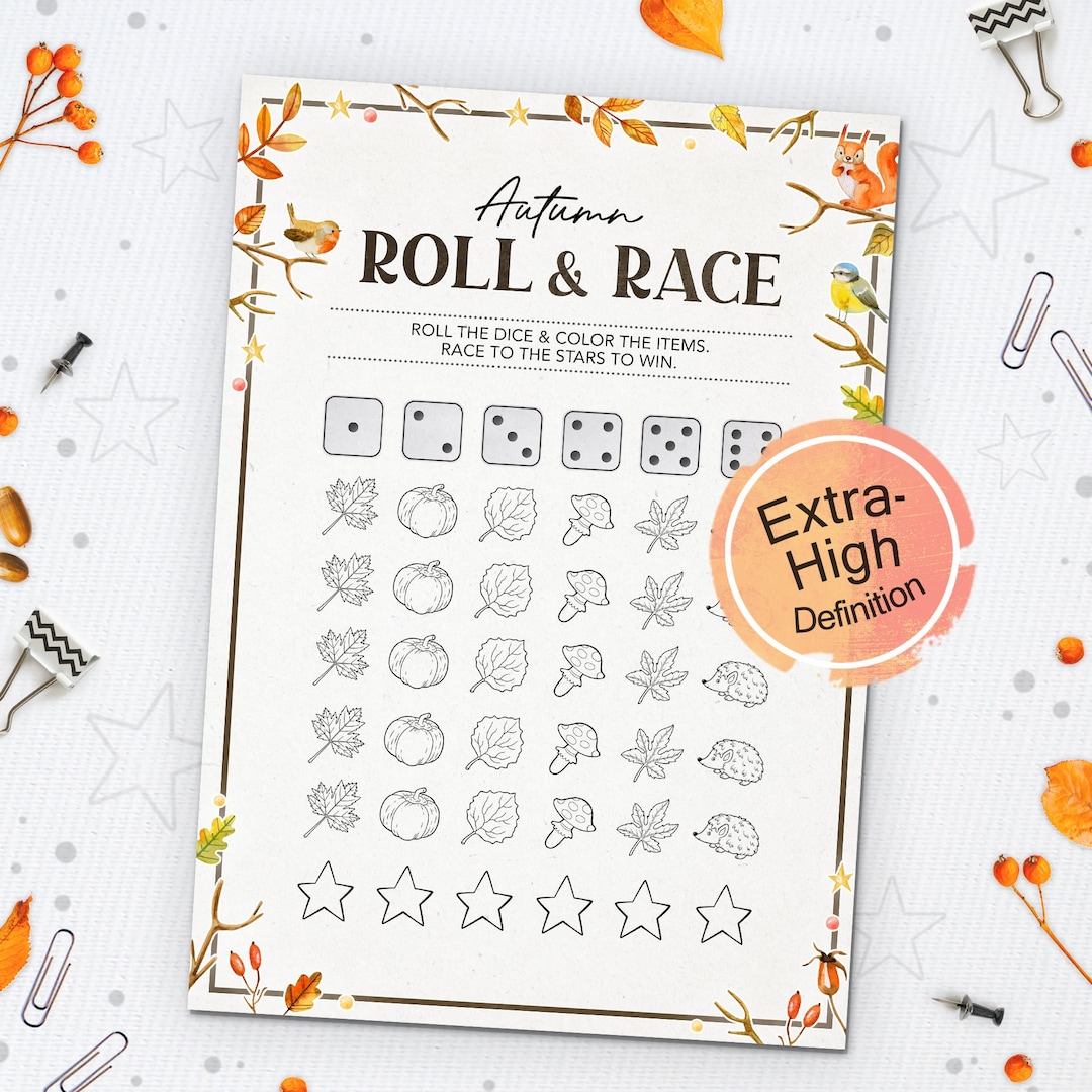 Autumn Roll & Race Game Fall Dice Game Fall A-Z Game Printable Fall Game Fall Activity Fall ...