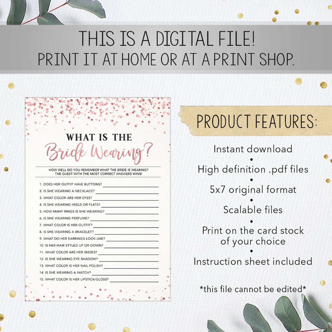 What is the Bride Wearing Printable Bridal Shower Game | Etsy