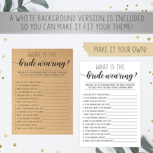 What is the Bride Wearing Game, Bridal Shower Games Printable, Bridal ...