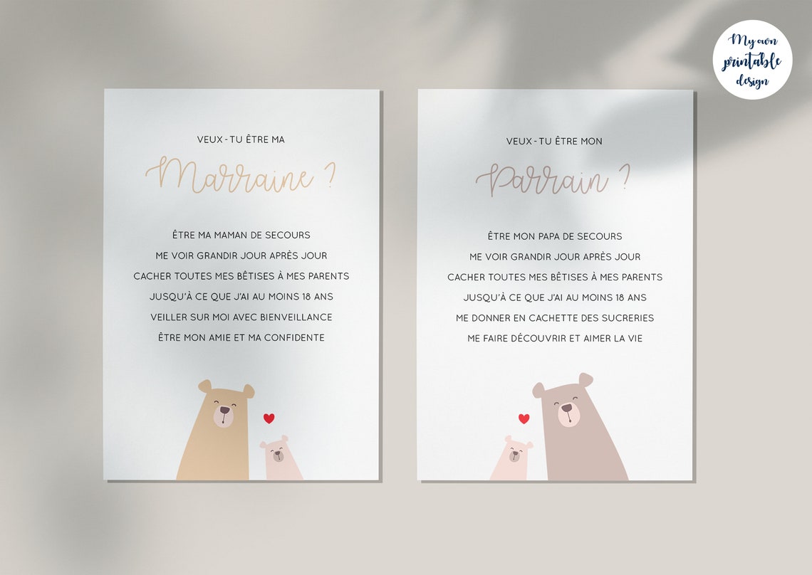 Cartes Demande Parrain Marraine à Imprimer - Etsy Canada