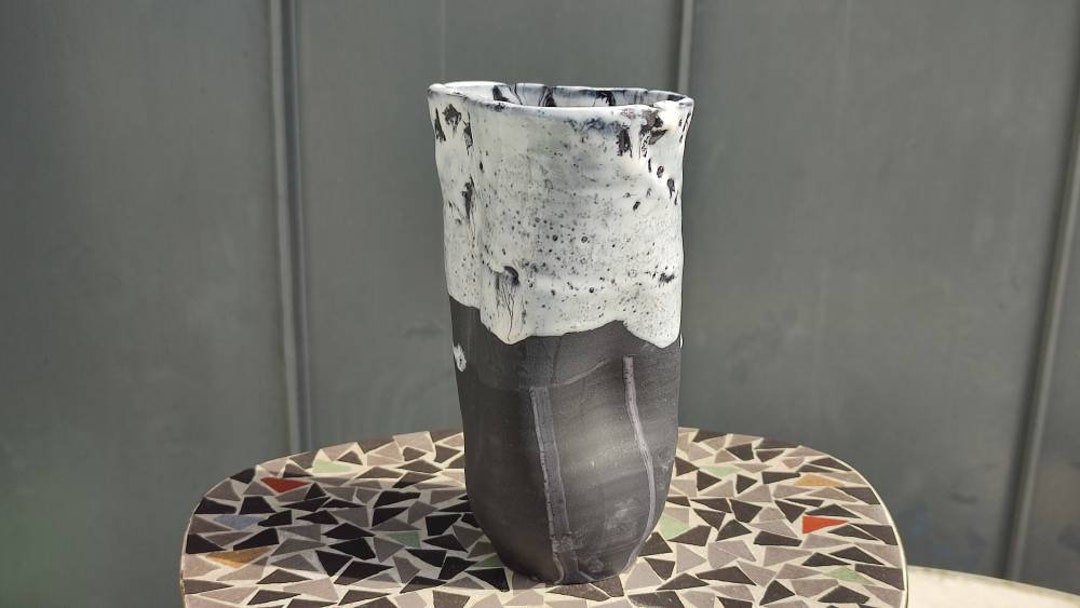 Deformed Ceramic Vase in Black and White Handmade - Etsy