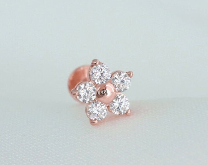 Tiny Flower Tragus Earring 14K Gold Tragus Piercing 14k Gold - Etsy