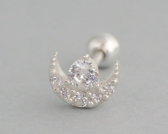 Crescent Moon Stud Piercing, Helix Earring, 20g Cartilage Earring ...