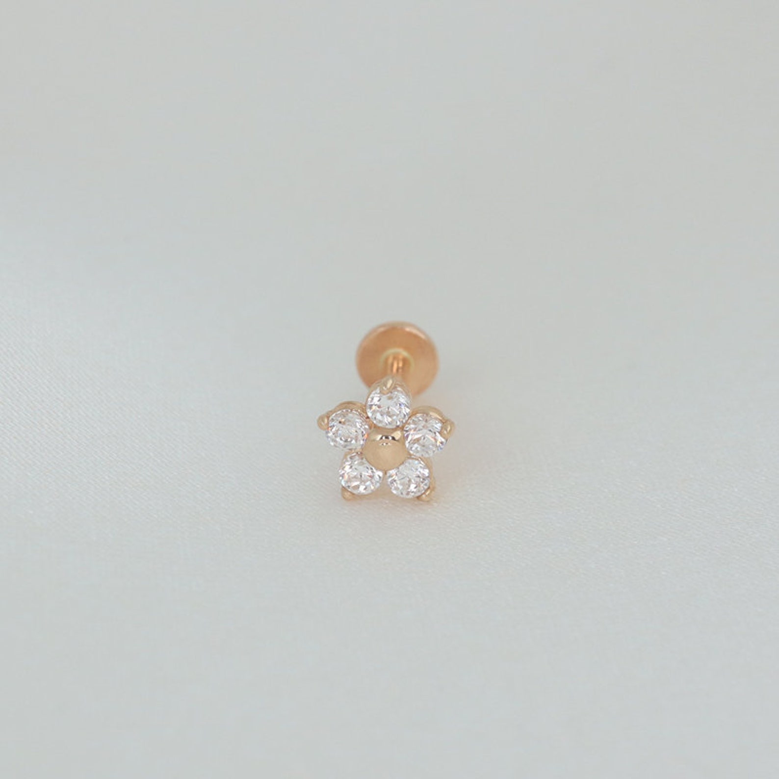 Tiny Flower Tragus Earring 14K Gold Tragus Piercing 14k Gold - Etsy