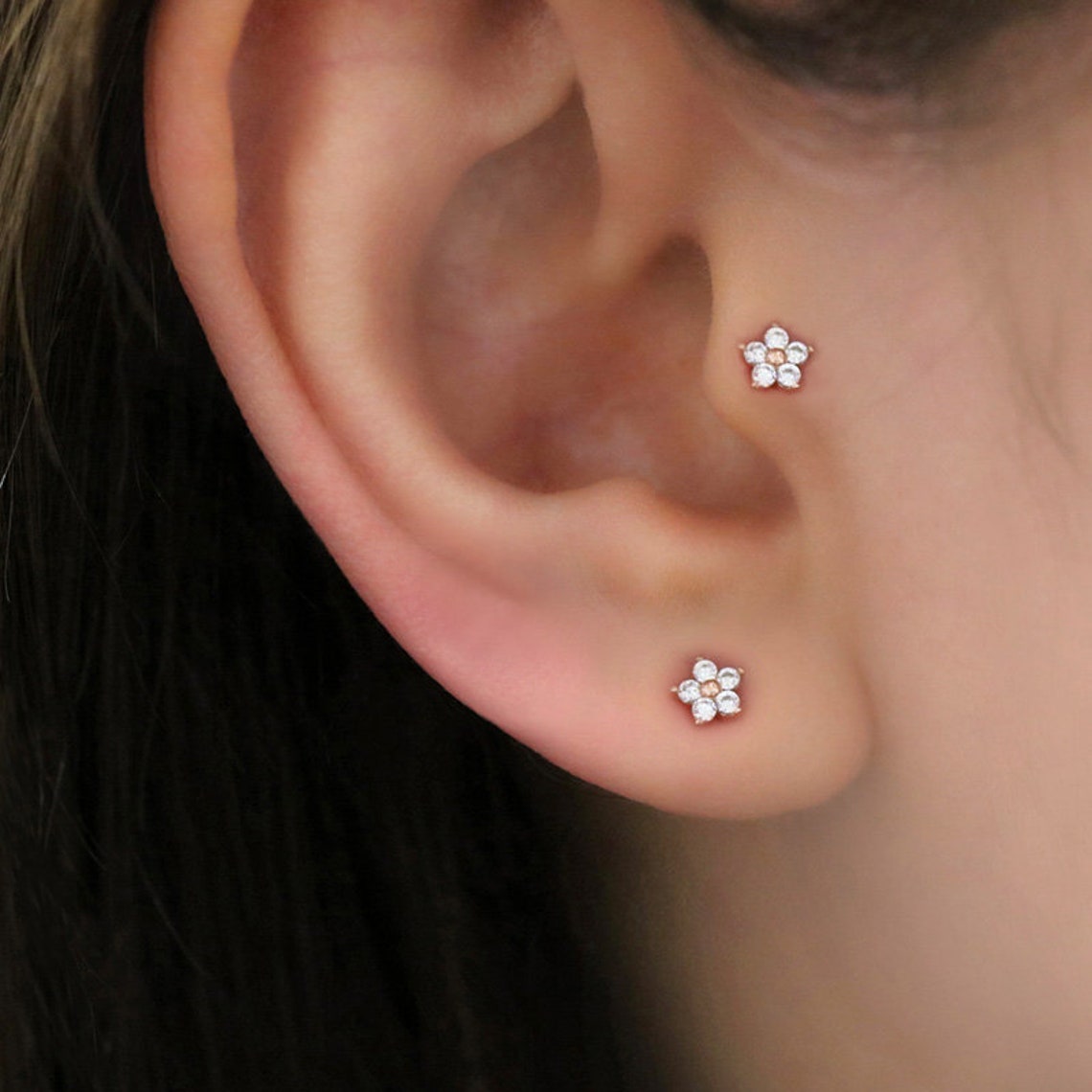 Tiny Flower Tragus Piercing Cartilage Piercing Flower Helix - Etsy