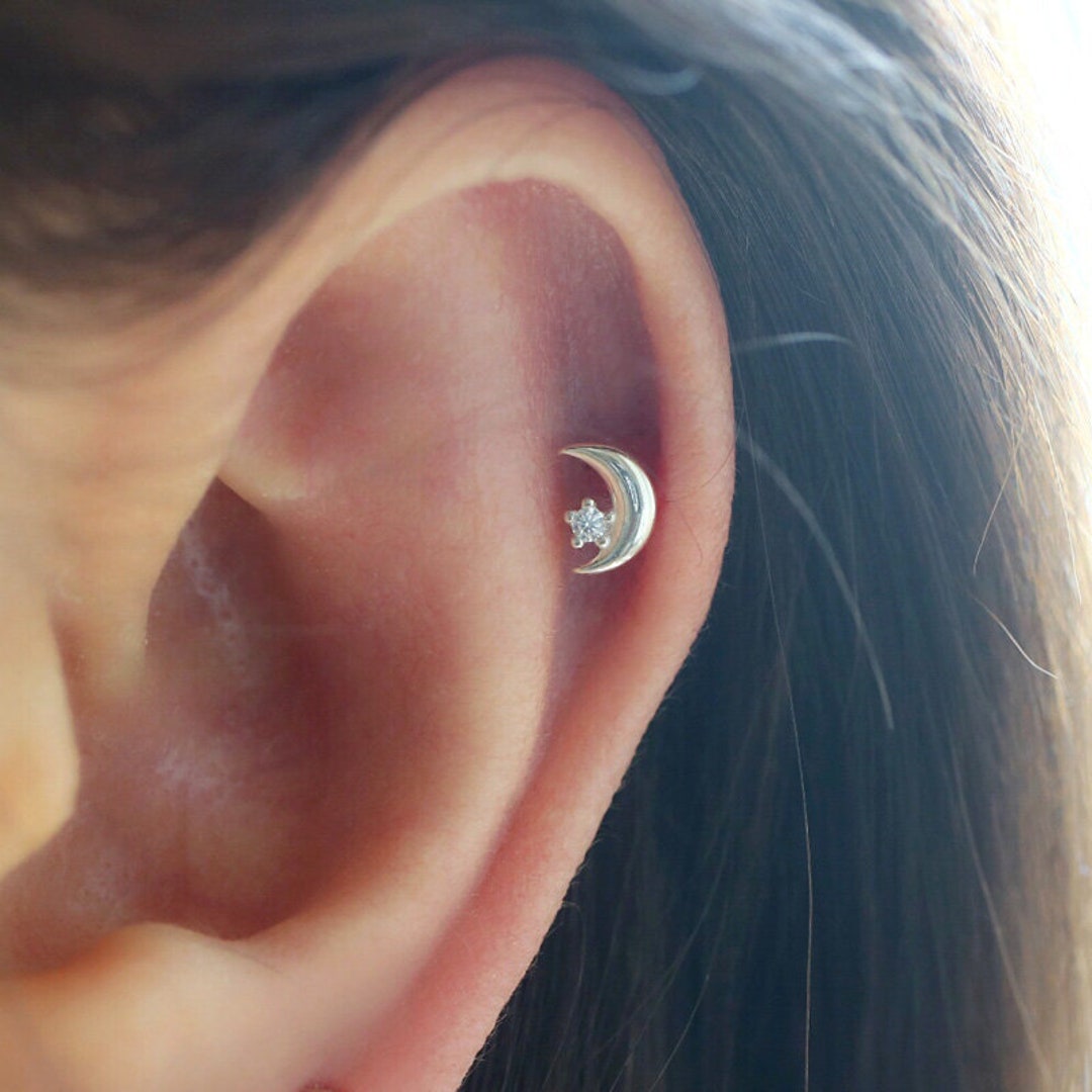 Tiny Crescent Moon Cartilage Piercing Crescent Helix - Etsy
